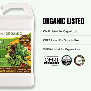 AgroThrive All Purpose Organic Liquid Fertilizer - 3-3-2 NPK (ATGP1128) (1 Gal) for Lawns, Vegetables, Greenhouses, Herbs and Everything Else that Grows