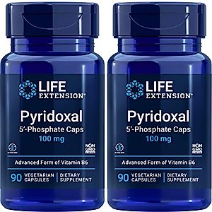 Life Extension Pyridoxal-5'-Phosphate Caps P5P 100 mg, 90 Veg Capsules (Pack of 2) - Advanced Vitamin B6 Supplement