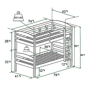 Walker Edison Della Transitional Twin-Over-Twin Bunk Bed Frame, Twin Size, Grey