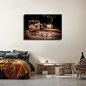 Cigar and Whiskey Glass Poster Art Canvas Painting HD Painting Printing Artwork for Bedroom Wall Home Decoration (Unframed,24×36inch)