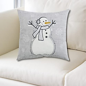 Comfy Hour Snowman Wearing A Scarf and Earphone in Snowflake Throw Pillow, 14-inches(Length), Gray, Polyester, Winter Holiday Collection
