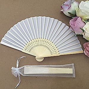 Teanfa Gift Bags 50pcs White Drawstring Organza Folding Hand Fan Pouch Party Wedding Favor Gift Wrapping Supplies 2 x 10 Inches