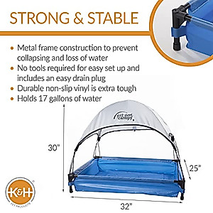 K&H Pet Products Pet Pool and Canopy, Collapsible Dog Swimming Pool, Outdoor Portable Bath Tub, Medium 25 x 32, Gray