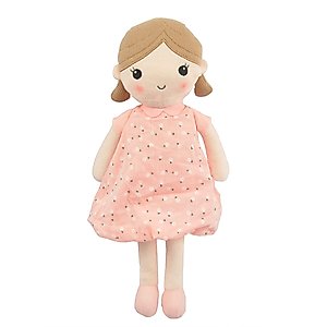 Linzy Toys, Soft Plush Light Pink Blue Emily Rag Doll for Girl, 15" My First Rag Doll, Muñecas de Trapo para Niña, Embroidered Face, Safe for All Ages (89835)