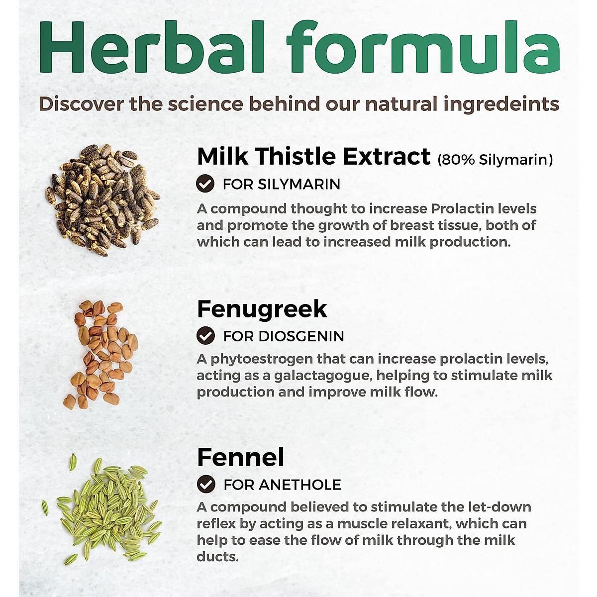 USDA Organic Lactation Supplement - Increase Milk Supply with Herbal Breastfeeding Support - Aid for Mothers - Organic: Fenugreek Seed, Fennel & Milk Thistle - 60 Vegan Capsules (No Pills or Cookies)