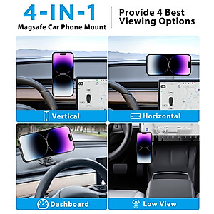 Nycetek Tesla Phone Mount Holder for MagSafe, [Super Suction Power] Dashboard Magnetic iPhone Car Mount for Tesla Model Y/3/S/X Accessories 2023, Alloy Foldable Car Holder for iPhone Samsung and More