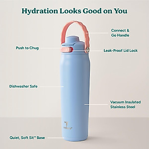Reduce Aura Vacuum Insulated 26 oz Water Bottle - Leak-Proof & Chug Spout for Quick Hydration - Keeps Drinks Cold for 30 Hours - Removable Handle for Travel or Gym - Soft Sit Base - Glacier