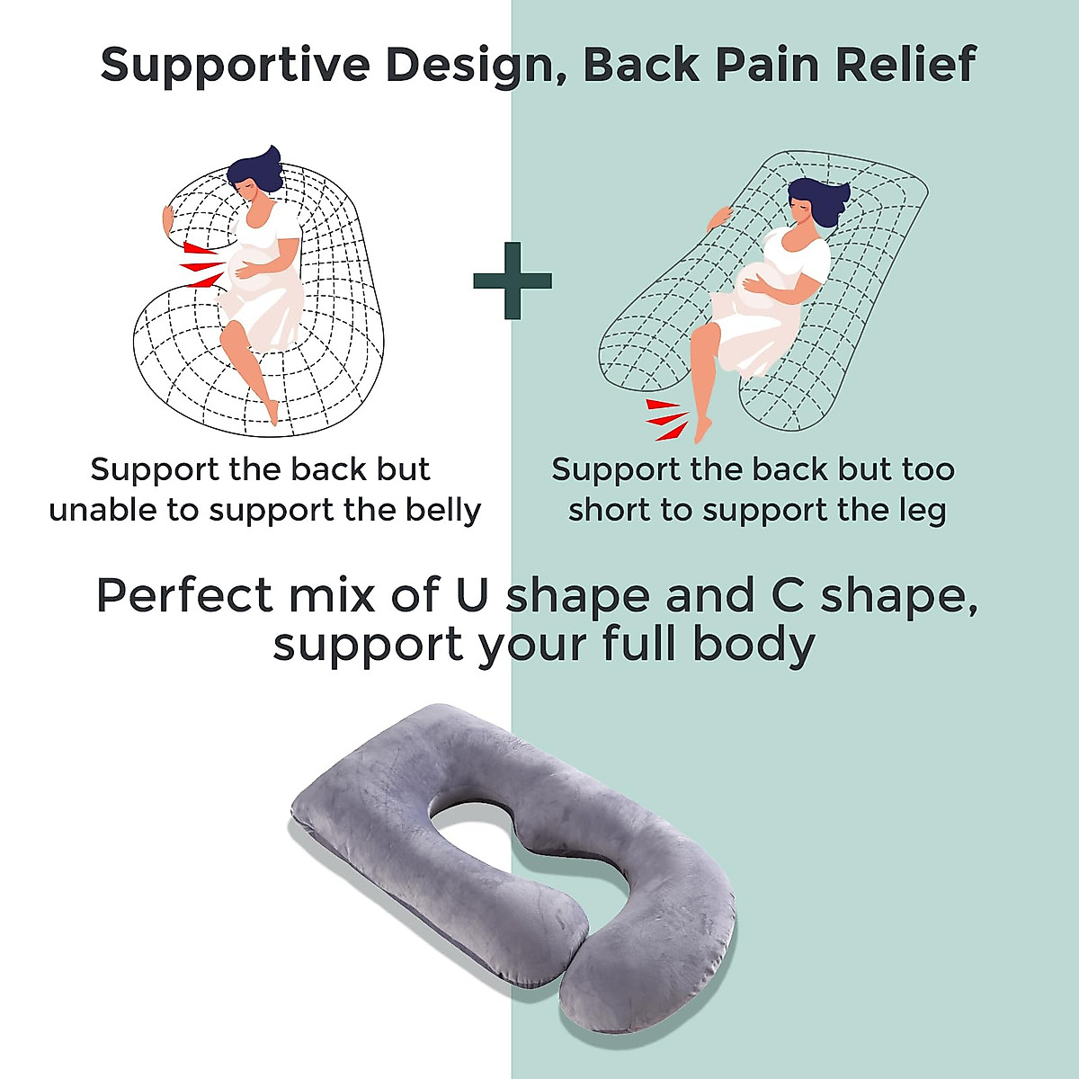 Momcozy Pregnancy Pillows, U Shaped Full Body Maternity Pillow with Removable Cover - Support for Back, Legs, Belly, Hips for Pregnant Women, 57 Inch Pregnancy Pillows for Sleeping, Grey