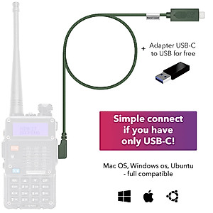 MIRKIT FTDI USB-C Baofeng Programming Cable Green for Flashing Analogue Ham Radio: Baofeng, Wouxun, Kenwood, Archell, Retevis. Compatible with Windows, Mac, Ubuntu OS