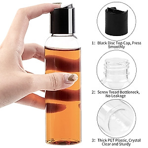 Qeirudu 8 oz Clear Plastic Empty Bottles with Disc Caps and Labels, 12 Pack Refillable Travel Containers Squeezable Lotion Bottles for Cream Shampoo Conditioner