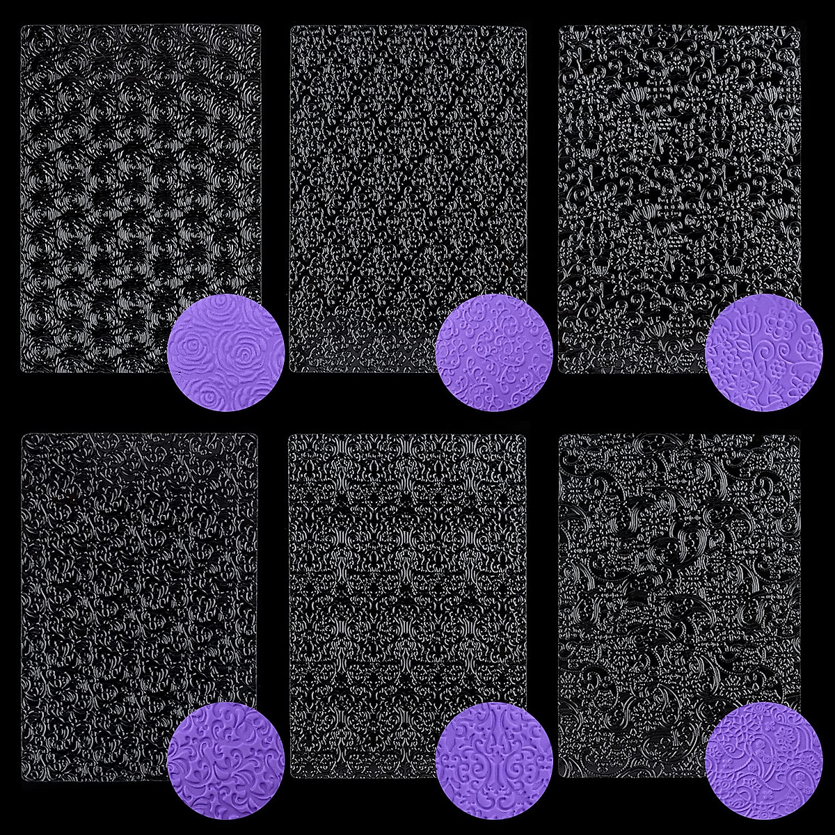Ocmoiy 6 Pack Fondant Impression Mat, Fondant Mold Set, Embossed Retro Baroque/Paisley/Rose/Diamond/Lace Vine/Floral Vine Pattern Texture Mold for Chocolate Fondant Wedding Cake Decoration