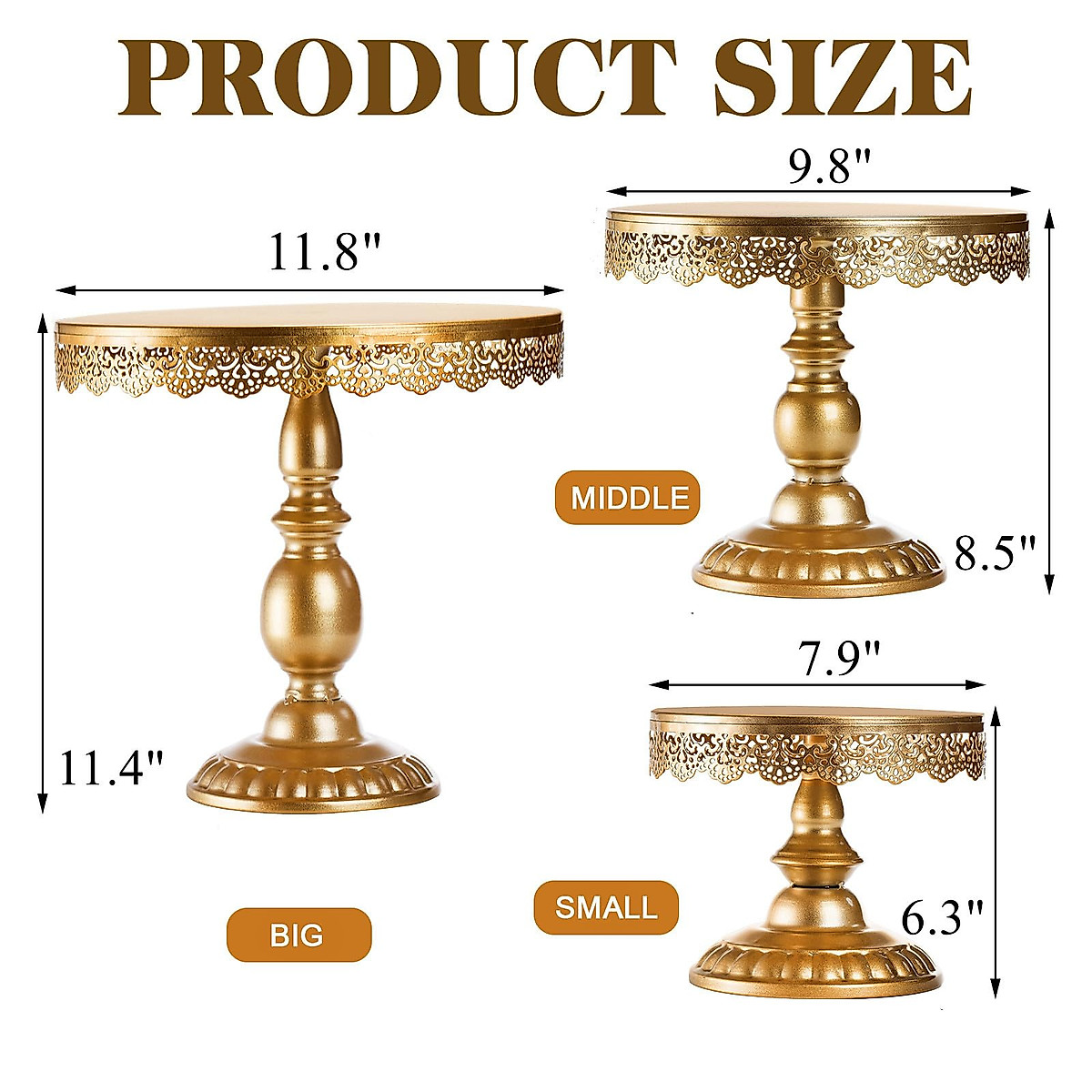ZOOFOX 3 Pack Gold Cake Stand Set, Metal Cake Holder Dessert Display Plate Serving Tray for Baby Shower Wedding Birthday Party