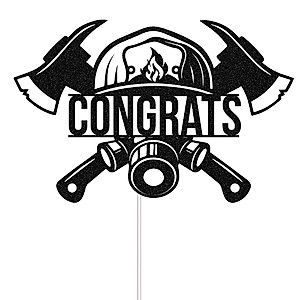 Congrats Firefighter Cake Topper, Future Fireman, Congrats Grad, Class of 2024 Graduation Party Decoration, Black Glitter