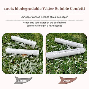 White Confetti Poppers,Rice Paper Water Soluble Confetti Cannon for Wedding,Biodegradable Confetti Poppers Air Powered For Engagement,Wedding,Birthday,Celebrations and New Years Eve(White 5pack)