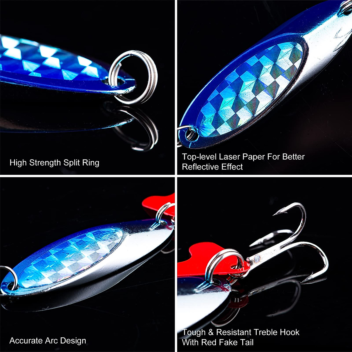 Goture Fishing Spoons Lures,Metal Spoon Trout Lures,Long Distance Casting Fishing Lures for Trout Bass Crappie Pike Saltwater and Freshwater Fishing, 5 Size Jigging Spoons with Fishing Tackle Box