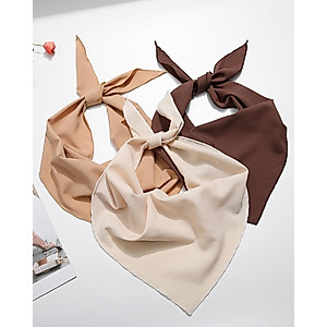 AWAYTR 3Pcs Hair Bandanas Head Kerchief for Women Girls Tie-Back Boho Hair Scarf Headband Bandana Triangle Head Scarf (Solid Color - Beige/Khaki/Brown)