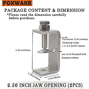 Heavy Duty Stainless Steel C Clamps 2 1/2 Inch for WoodWorking, Small U Clamps for Mounting, Mini Desk Clamps with Stable Wide Jaw Opening & Protective Pads/I-Beam Design (2pcs)