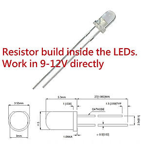 50pcs 12V 3mm White LED 9V Gauge Cluster Instrument Light Emitting diodes(White Blue Green Yellow red, Optional in Listing) 0.06 watts