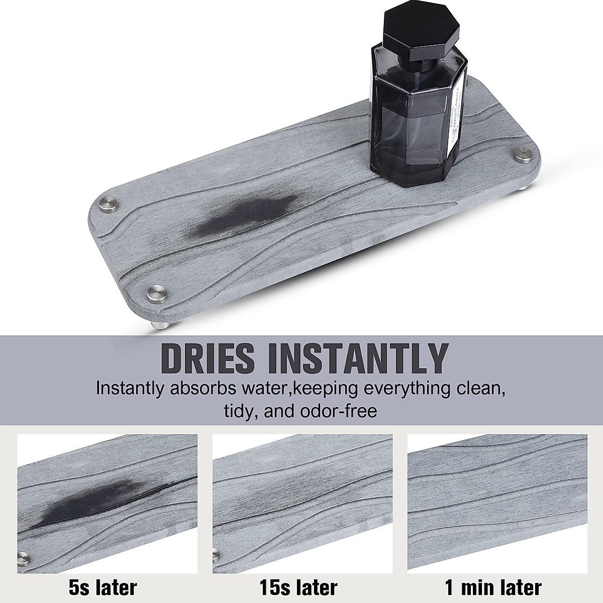 Kitchen Sink Caddy, Water Absorbing Stone Tray for Sink, Dries Instantly Kitchen Sink Organizer with Stainless Steel Feet Sink Tray for Soap Water Bottles Candles Protection Modern Home 2PCS