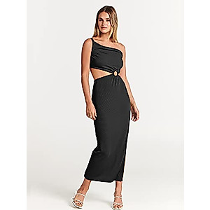 ANRABESS Women’s Summer Sexy Bodycon Maxi Gradution Dress 2023 Prom Dresses One Shoulder Sleeveless Sexy Cut Out Formal Cocktail Party Dress 765heise-L Black