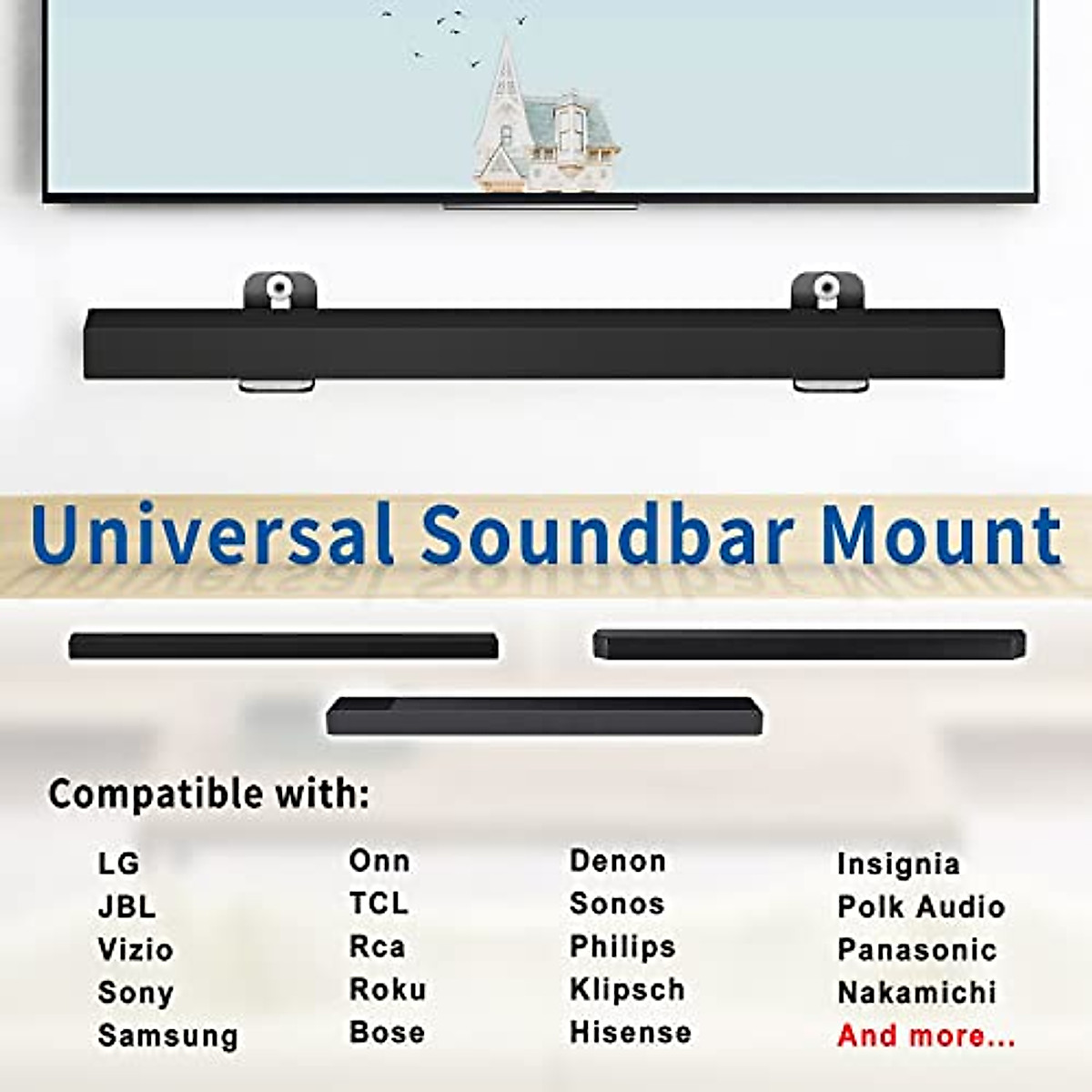 Sound Bar Mounts Universal Soundbar Wall Mount Bracket Kit for Most of Soundbars Corner Wall Mount Shelf Mounting Brackets, Black