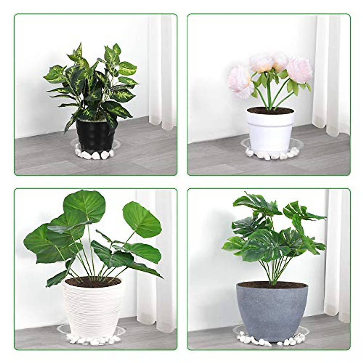 GROWNEER 24 Pack of 6, 8, 10, 12 Inches Clear Plant Saucer Drip Trays, with 15 Pcs Plant Labels, Plastic Plant Pot Saucers Flower Pot Set for Indoor Outdoor Garden, Assorted Sizes, 6 Pcs of Each Size