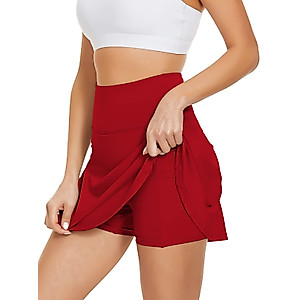Century Star Women? Pleated Tennis Skirts with Pockets Shorts Flared High Waisted Sports Mini A Line Athletic Golf Running Skirts 03 Red Medium