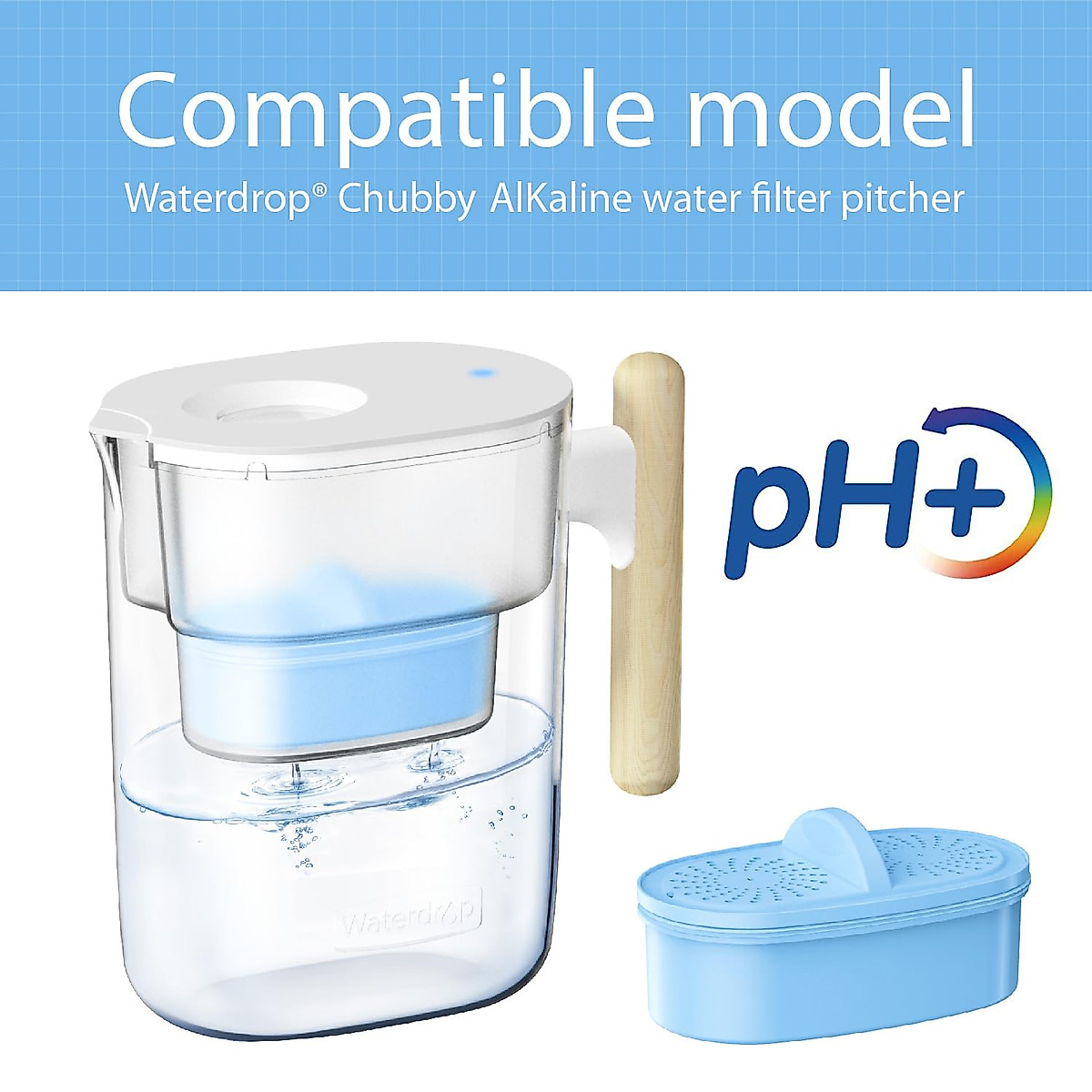 Waterdrop Replacement Filters for All Waterdrop Pitcher Filtration System, WD-PF-01A Plus 3 Packs & WD-PF-AL Alkaline Filters 3 Packs