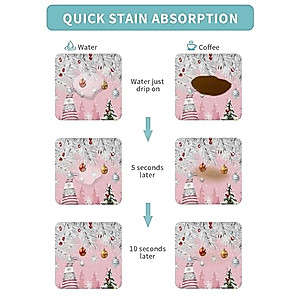Coffee Mat for Counter, Christmas Gnome with Green Xmas Tree Pink Absorbent Hide Stain Coffee Bar Mat, Non-slip Coffee Bar Accessories Kitchen Drying Mat Fit Under Coffee Maker Espresso Machine