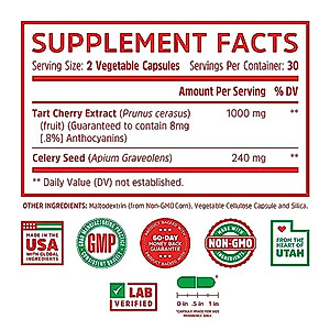 Zhou Tart Cherry Extract with Celery Seed | Advanced Uric Acid Cleanse for Joint Comfort, Healthy Sleep Cycles & Muscle Recovery | 30 Servings, 60 Veggie Caps