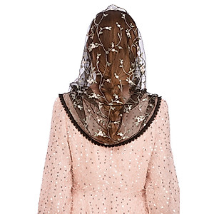 PAMOR Chapel Veils Mantilla Infinity Veil Latin Mass Little Flower Soft Embroidered Lace Head Covering Scarf (Black)