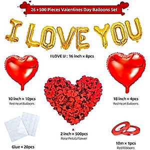 kortes I Love You Balloons and Heart Balloons Kit with Rose Petals, Valentines Day Decorations for Party