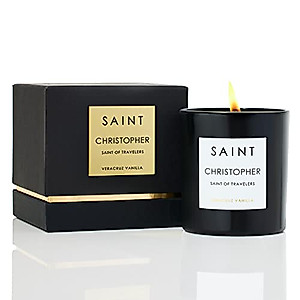 SAINT Christopher Scented Candle with Prayer, Prayer Coin, and Holy Oil, Saint of Travelers, Soy Coconut Aromatherapy Candle with 50 Hour Burn Time