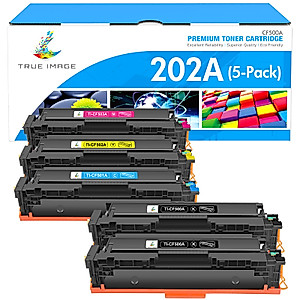 TRUE IMAGE Compatible Toner Cartridge Replacement for HP 202A CF500A 202X HP Color Pro MFP M281fdw M281cdw M254dw M281fdn M254dn M254nw M281 M254 Toner Printer Ink (Black Cyan Yellow Magenta, 5-Pack)