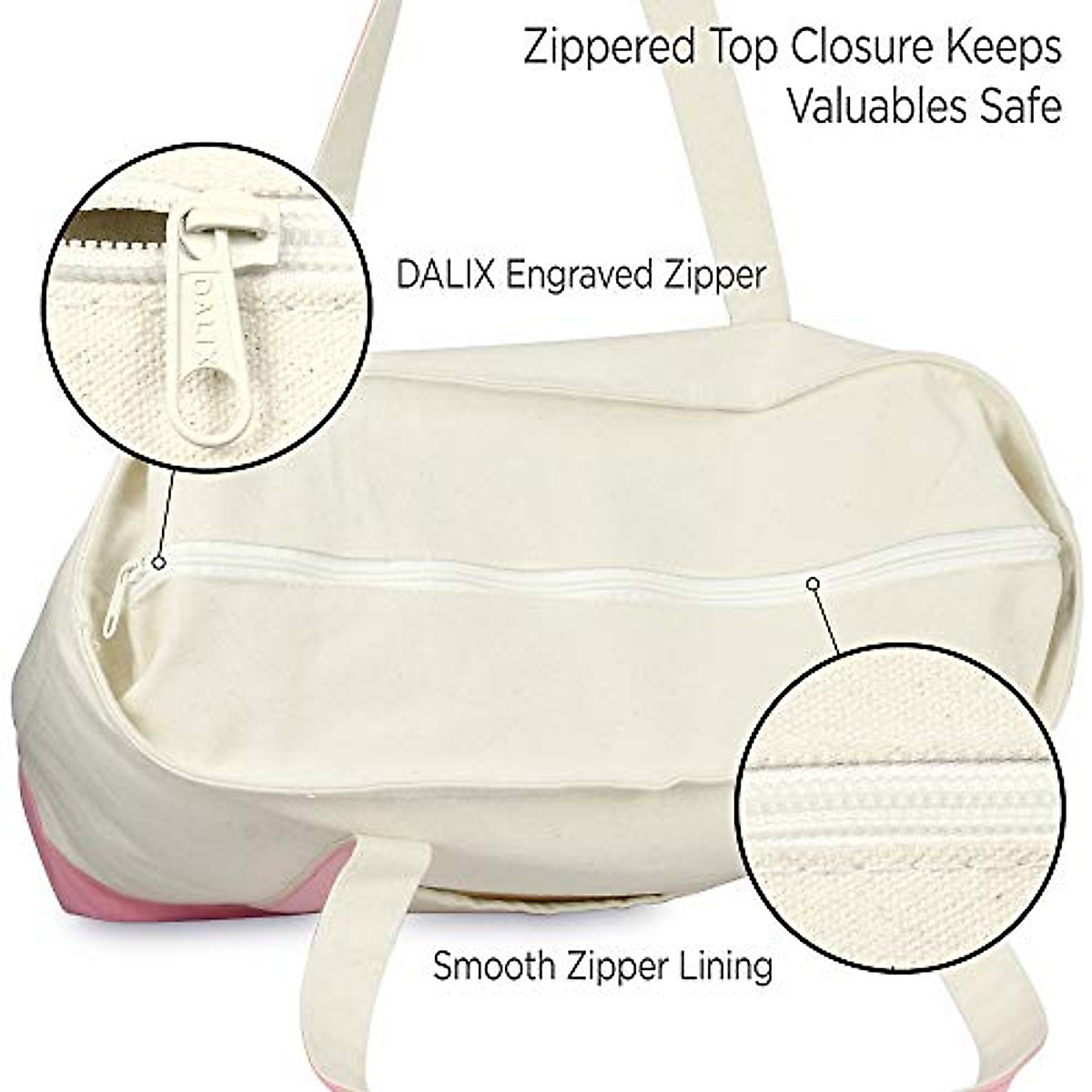 DALIX Personalized Shopping Tote Bag Monogram Pink Ballent Zippered Letter- E