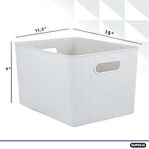 Superio Ribbed Collection - Decorative Plastic Open Home Storage Bins Organizer Baskets, X-Large White Smoke (1 Pack) Container Boxes for Organizing Closet Shelves Drawer Shelf 22 Liter/23 Quart