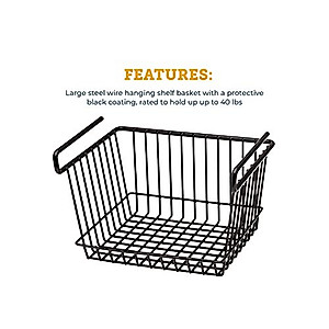 SnapSafe Hanging Shelf Large Basket, 76011 - Coated Wire Basket Maximizes Storage for Documents, Gun Accessories, & Ammo - Easy Access Under Shelf Storage for Gun Safes - Holds Up to 40 Pounds
