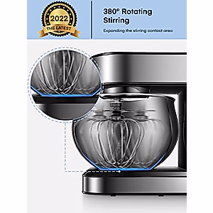 Stand Mixer FOHERE, 6-Speed Stainless Steel Mixer with Dough Hook, Mixing Beater, Wire Whip, Dishwasher-safe, Tilt-Head Kitchen Dough Mixers for Cake, 5.8 QT Electric Home Cooking Kitchen Mixer