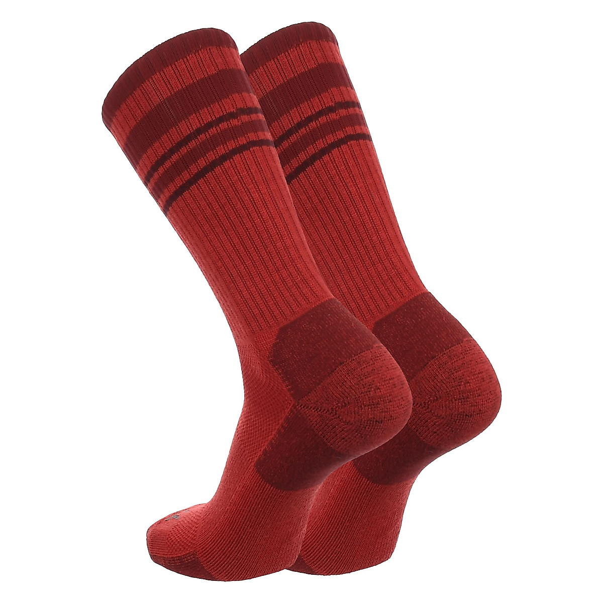 TCK Merino Wool Striped Crew Socks (Red/Cardinal, Large)