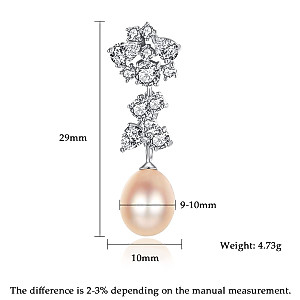 QuakerBird Freshwater Cultured Genuine Pearl Drop Earrings for Women Sterling Silver 9-10 mm Pearls Tennis Cluster CZ Dangle Stud Earrings Wedding (01, ivory)