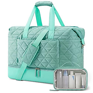 ETRONIK Weekender Bag for Women with 17 inch Laptop Compartment, 44L Travel Duffle Bag with Shoe Compartment & Wet Pocket, Carry on Overnight Bag with Toiletry Bag for Travel, Hospital, Sports, Green