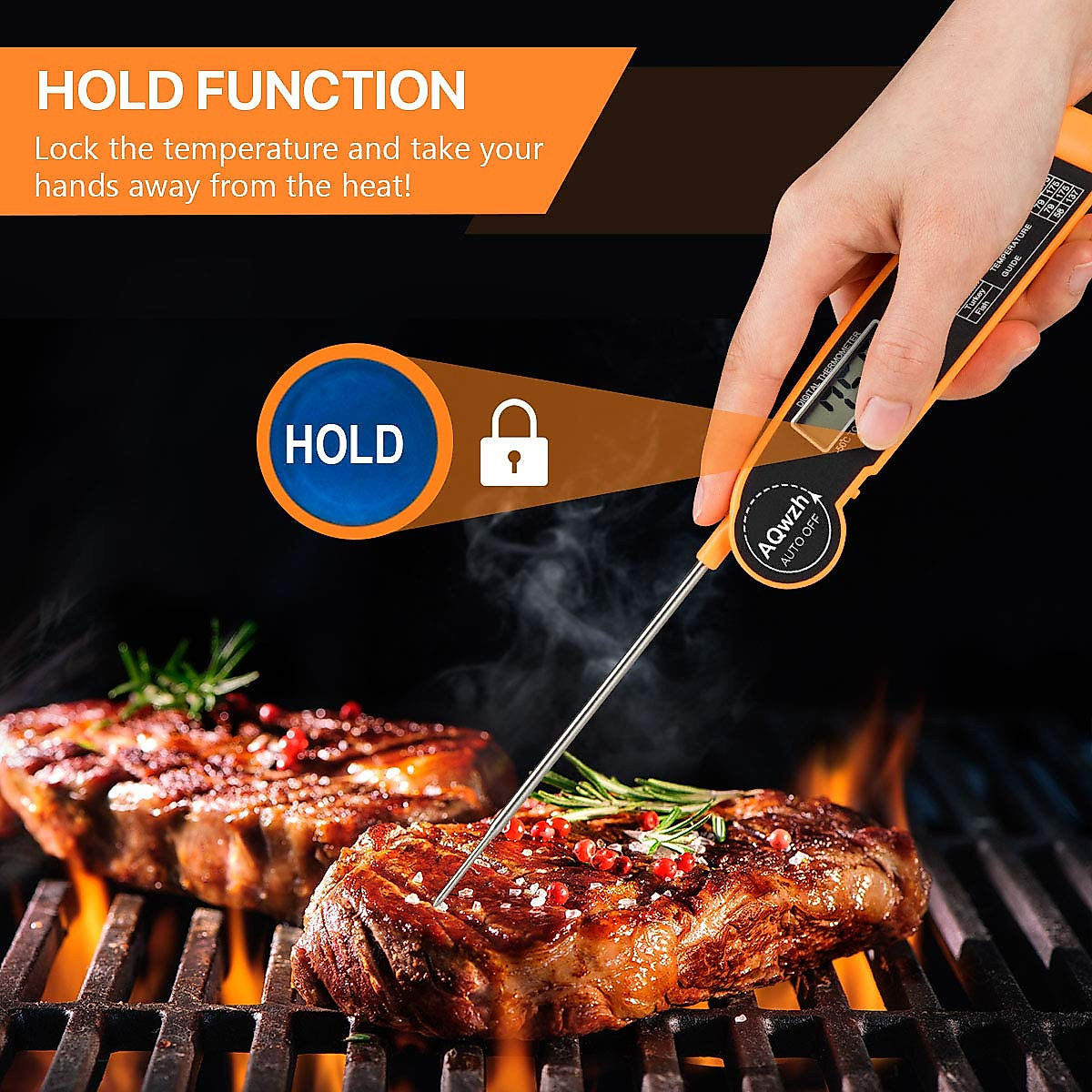 AQwzh PRO TP01 Digital Meat Thermometer for Kitchen BBQ Grill Temperature (Orange)