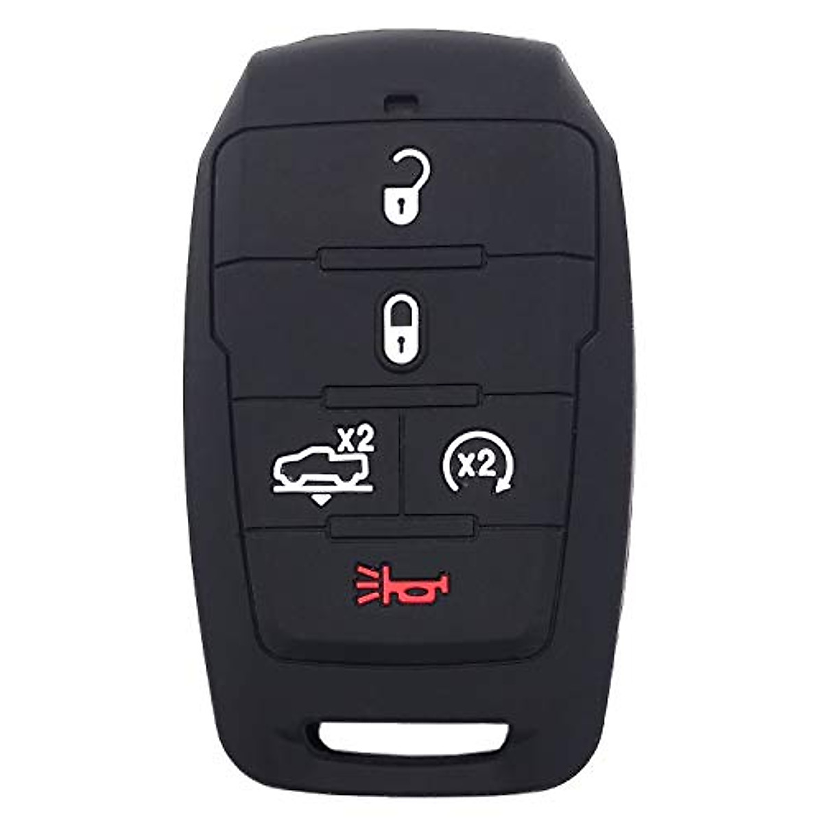 Silicone Key Fob Cover Case Protector Fit for 2021 2020 2019 Ram 1500 Accessories 5 Buttons Keyless Entry Remote Control Car Key Fob Skin Jacket Holder (Black 2 Pack)