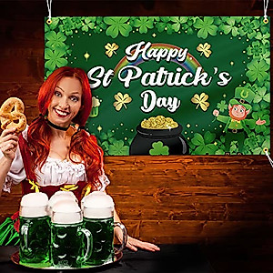 St Patricks Day Decorations, St. Patrick's Day Porch Sign Welcome Banner, Large Lucky Shamrock Clover Photography Backdrop Decor, St Patricks Day Gift for Outdoor Garden Door Parade Party Supplies