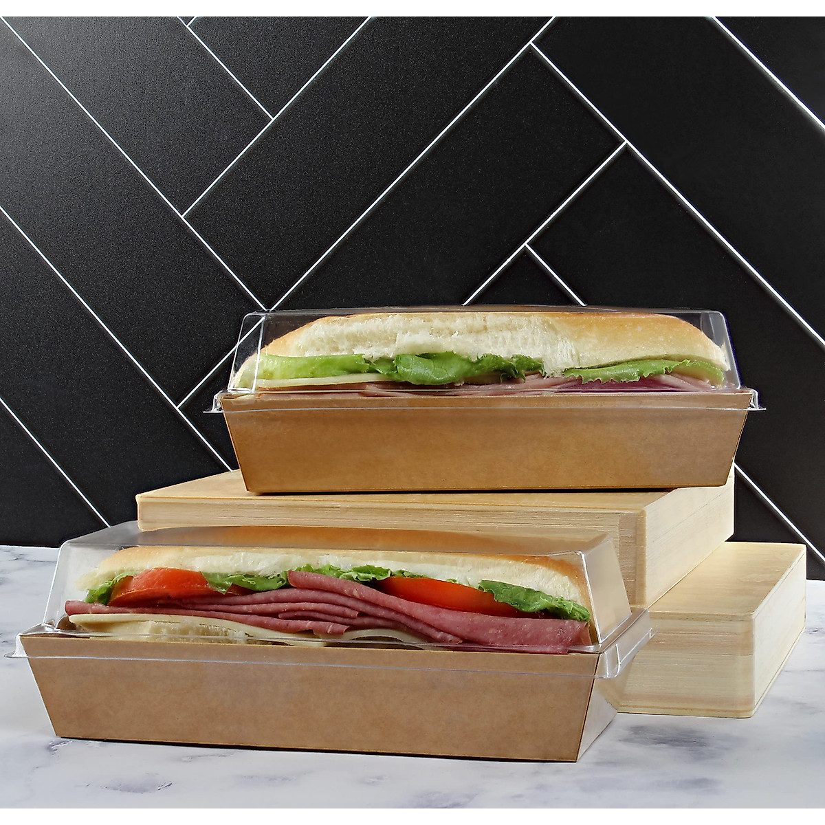 Lot45 Sandwich Paper Craft Box with Lid - 30pk 7.5in Long Sushi To Go Boxes Disposable Food Containers with Lids