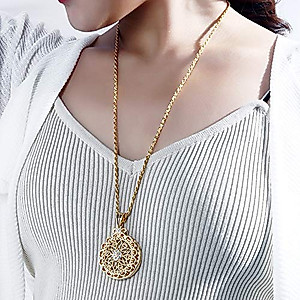 2.5X Folding Magnifier, Sliding Top Rotating Pendant Necklace Hanging Long Sweater Chain Reading Stamps Magnifying with Neckerchief