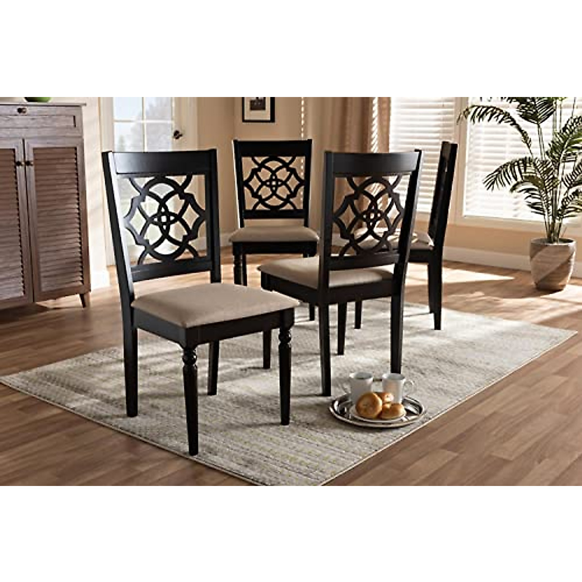 Baxton Studio Renaud Modern and Contemporary Sand Fabric Upholstered Espresso Brown Finished Wood Dining Chair