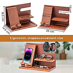 Gifts for Men Wood Phone Docking Station Key Wallet Stand Watch Organizer Men Father Husband Wife Male Idea Gadgets Bedside Organiser Anniversary Birthday Gifts for Him Boyfriend Husband Gifts for Dad