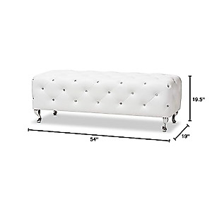 Baxton Studio Stella Crystal Tufted Modern Bench, White, 54(L)X19(W)X19.5(H)