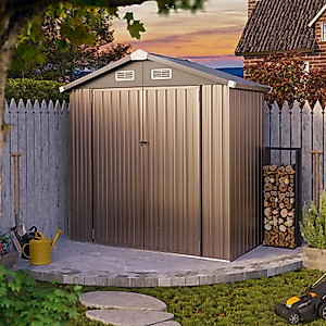 Jolydale Outdoor Storage Shed 6.4x3.6FT Outdoor Garden Storage Shed, Galvanized Steel Metal Garden Shed with Air Vent and Hinged Door Utility Tool Storage House for Garden, Backyard, Patio, Lawn